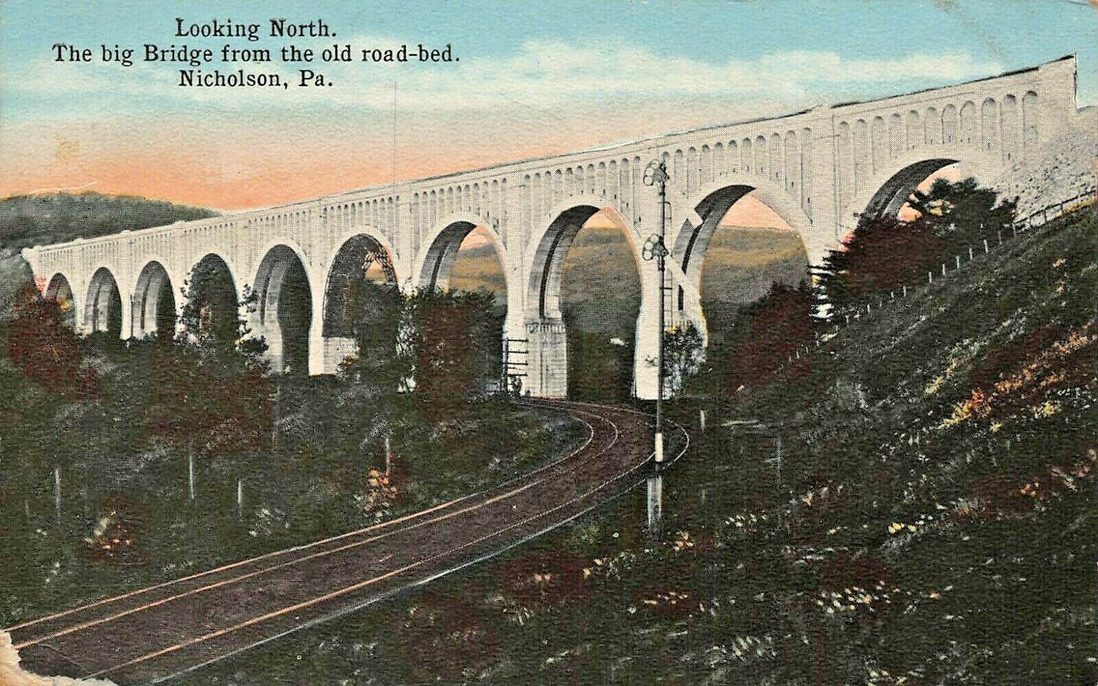 Nicholson Pa~Big Bridge From the OLD Road Bed-Dixograph 1910s Postcard ...