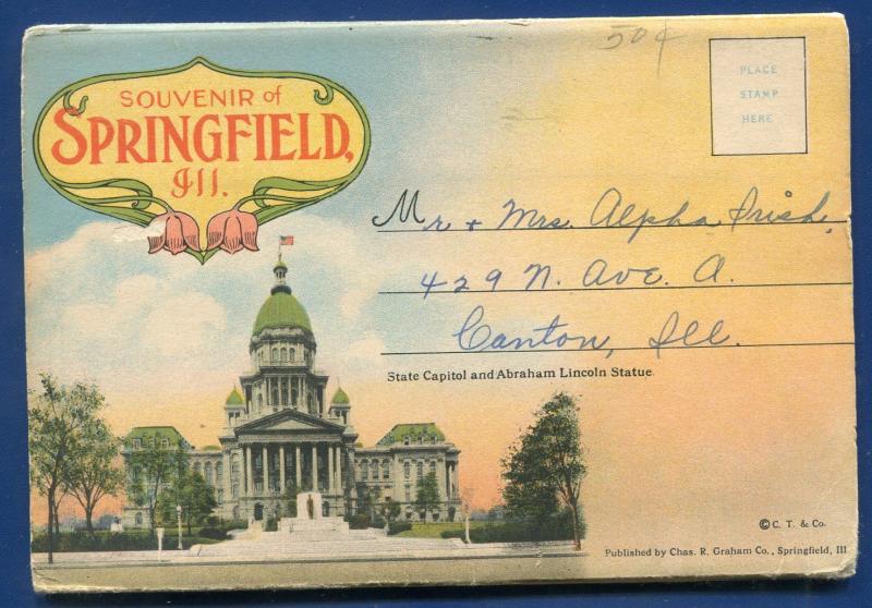Springfield Illinois il Lincoln Square Sangamo Club Postcard Folder ...