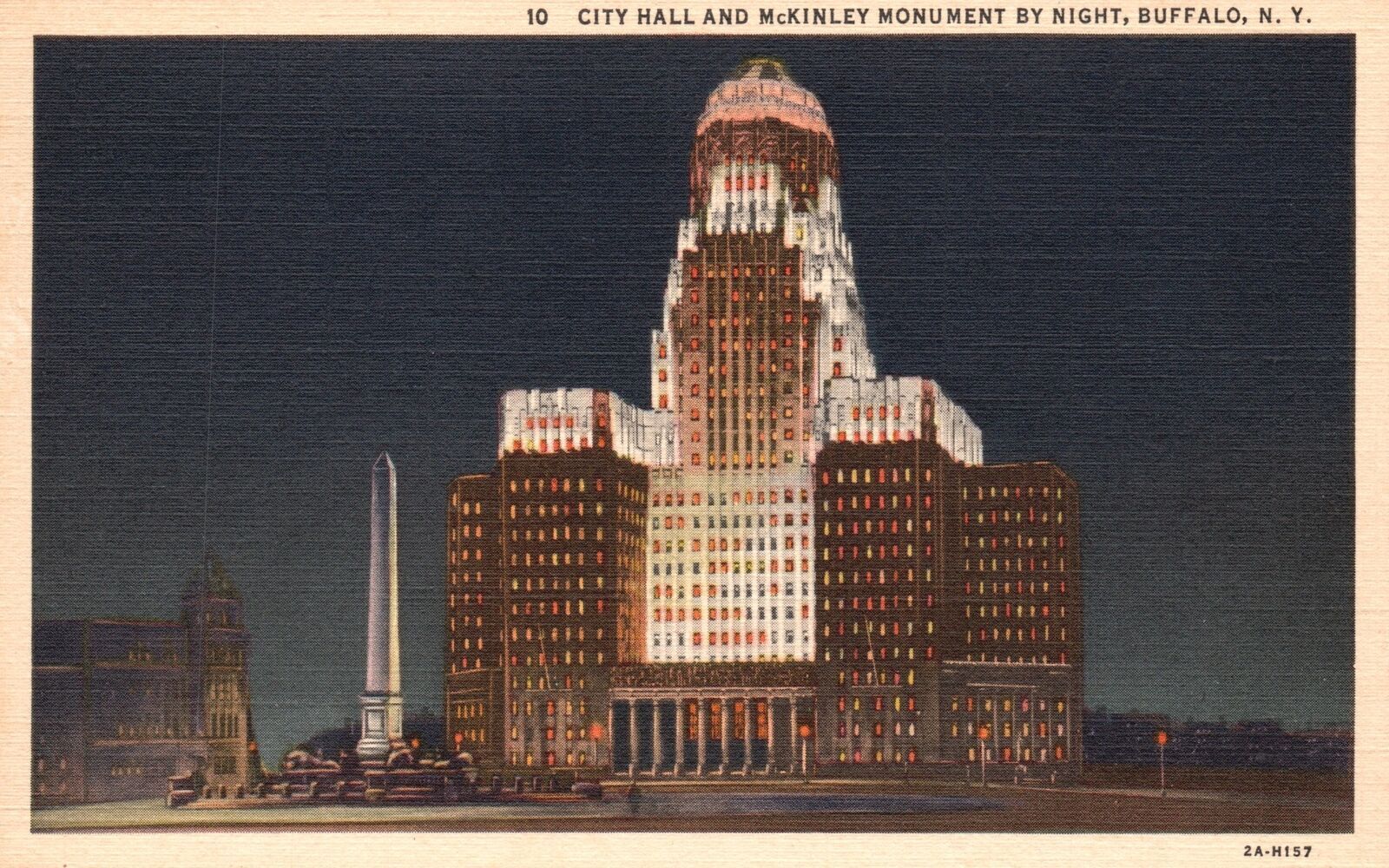 Vintage Postcard City Hall Building and McKinley Monument By Night ...