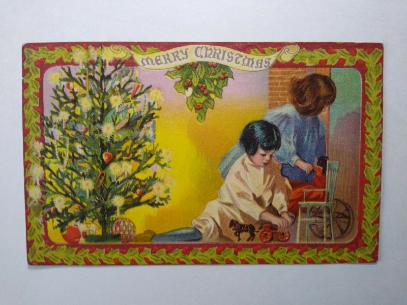 Victorian Christmas Postcard Rotograph Children Horse Buggy Doll Toys ...
