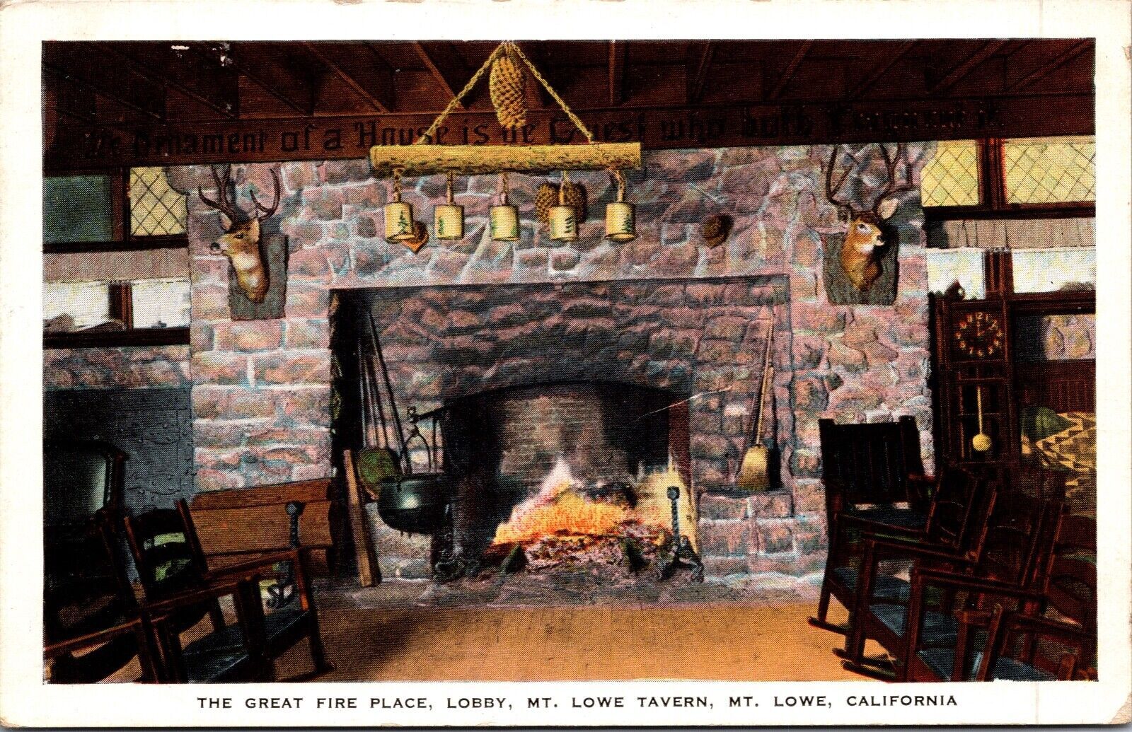 Postcard The Great Fire Place, Lobby, Mt. Lowe Tavern in Mt. Lowe ...