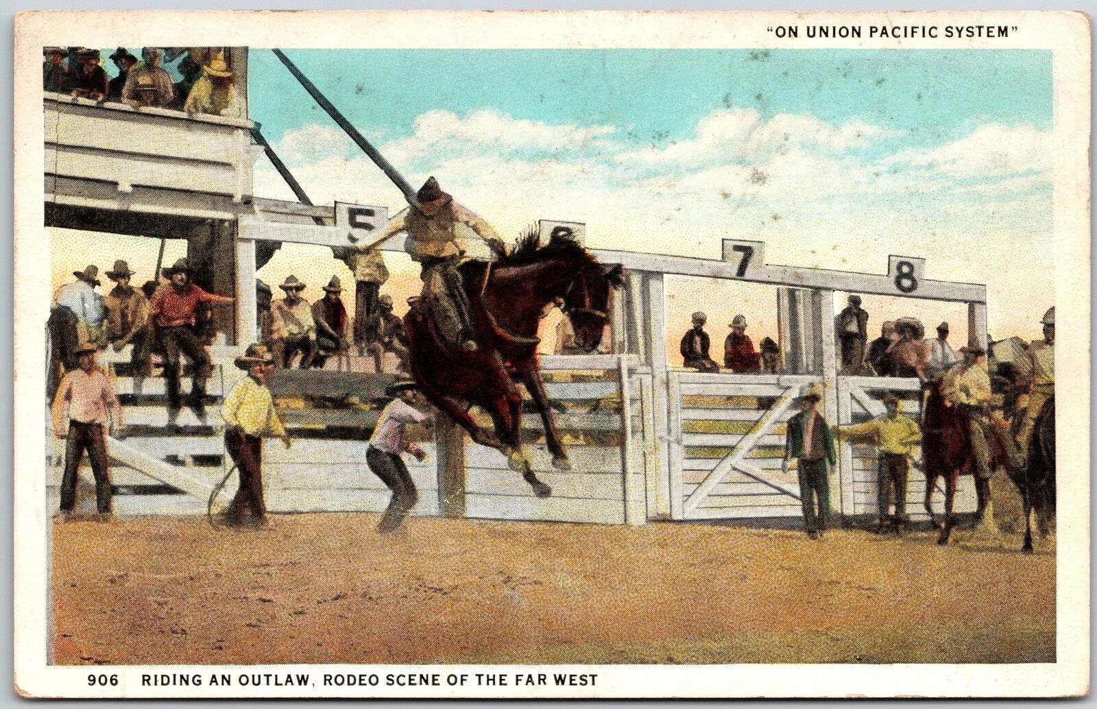 Union Pacific System Riding And Out Law Rodeo Scene Far West Postcard ...