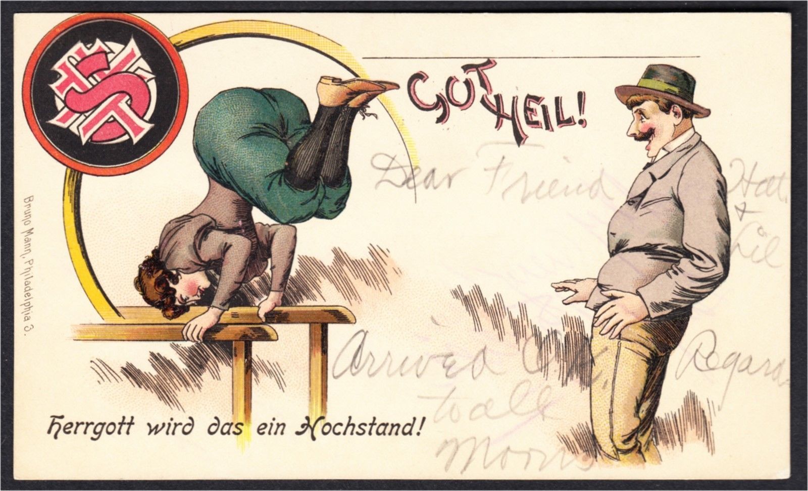 Woman Gymnast Handstand Amazed Man Risque Comic PMC German U.S ...