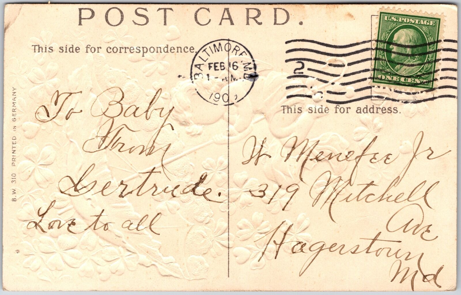 1906 To My Valentine Four Leaf Clover Angel Riding On Umbrella Posted ...