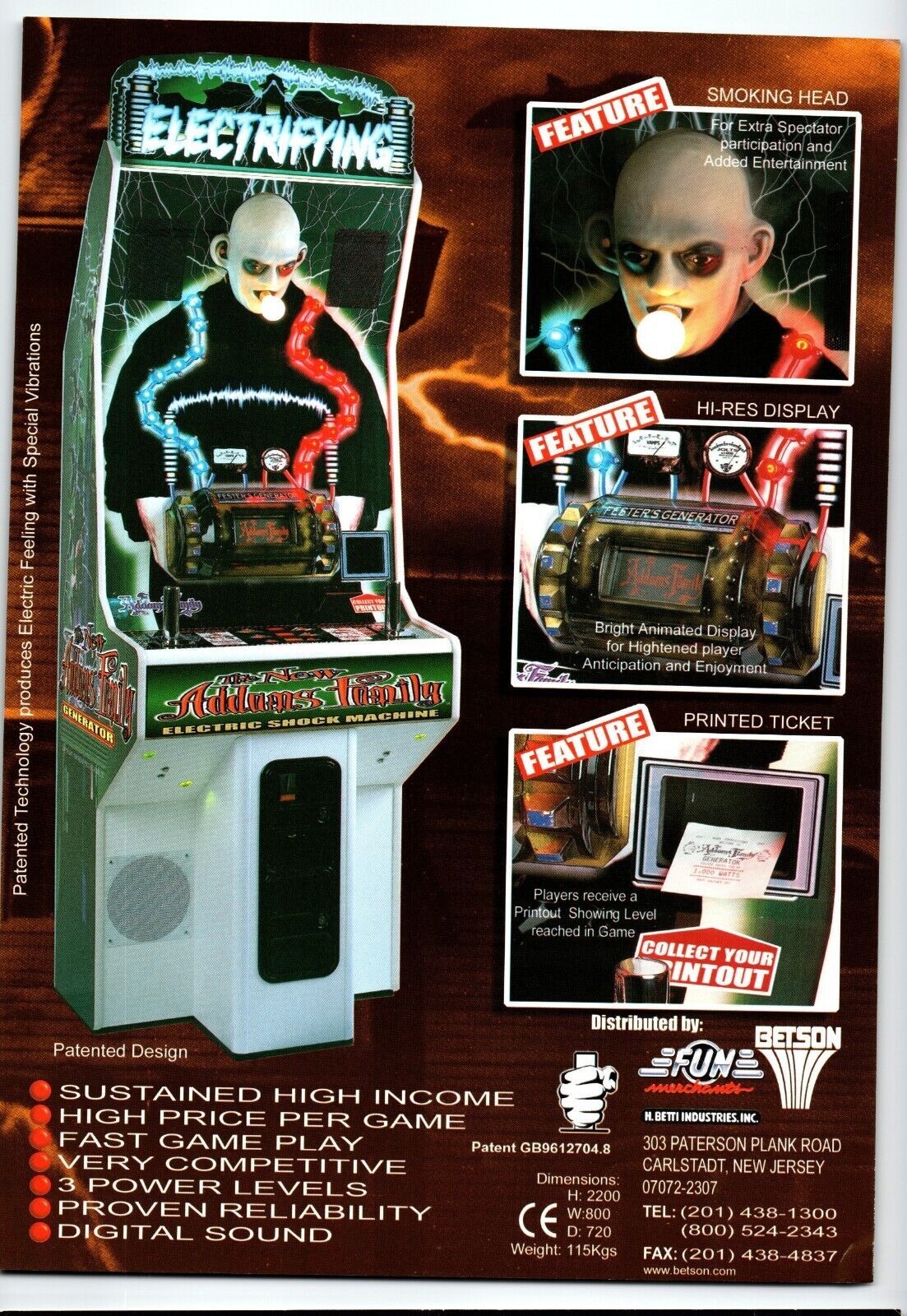 The Addams Family Arcade FLYER Uncle Fester Electric Shock Machine ...