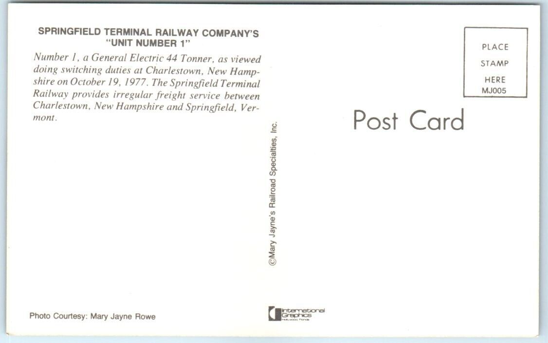 Postcard - Springfield Terminal Railway Company's "Unit Number 1", New ...