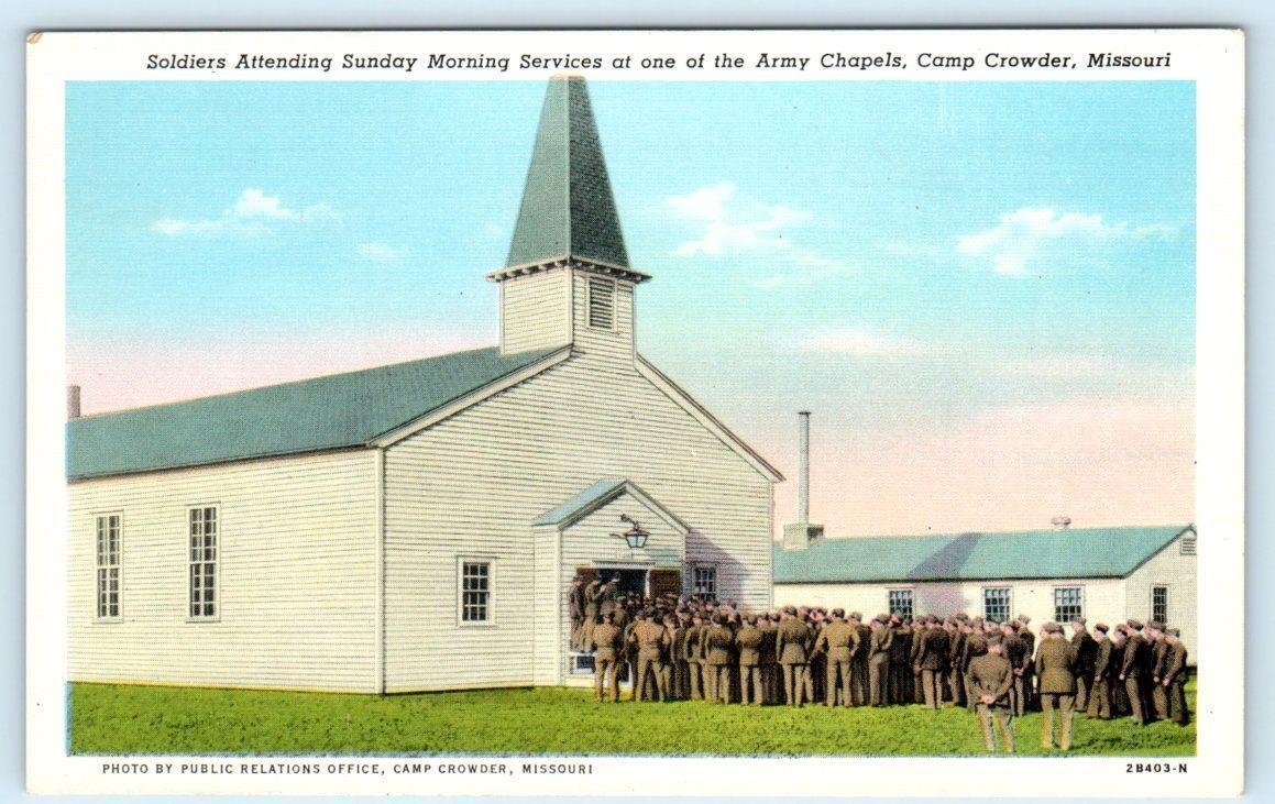 CAMP CROWDER, Missouri MO ~ Soldiers ARMY CHAPEL Sunday Services 1940s ...