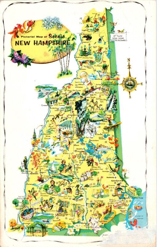 Pictorial Map Scenic New Hampshire NH State Map Postcard UNP VTG ...