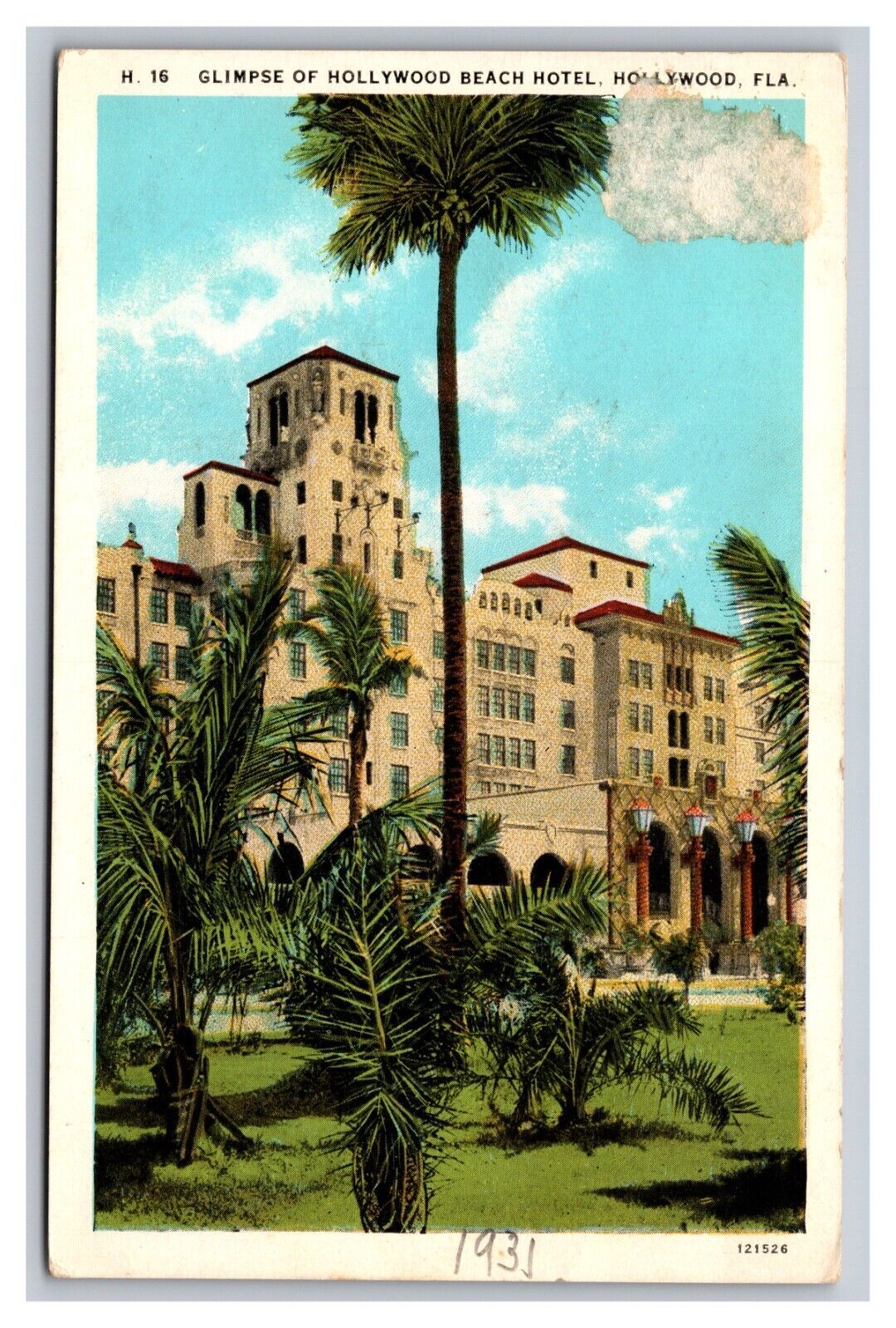Vintage 1920s Postcard Glimpse of Hollywood Beach Hotel, Hollywood ...