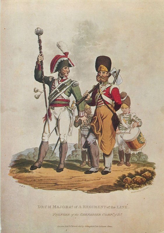 C. Hamilton Smith Military drawing Postcard Drum Major and Pioneer 1815 ...