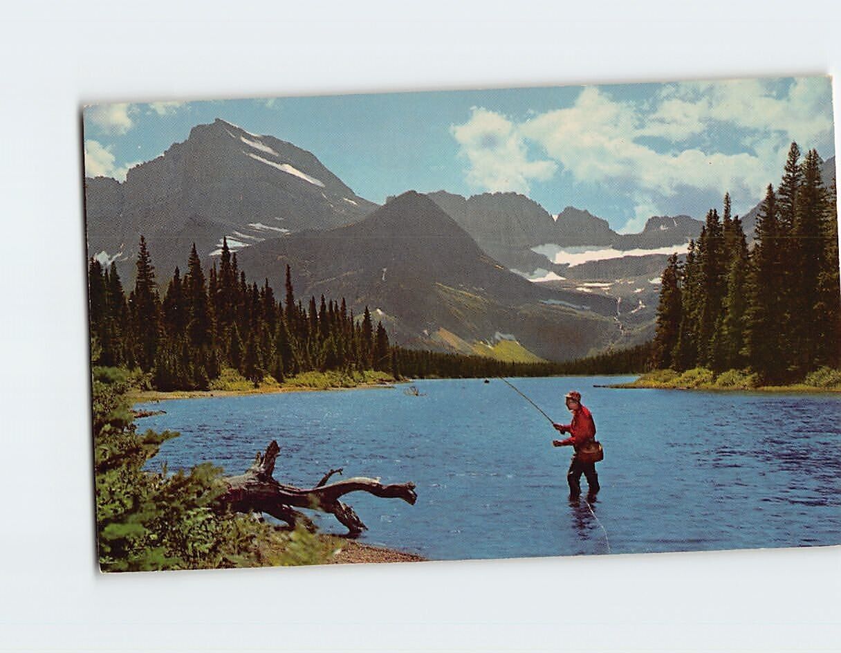 Postcard Fisherman At Lake Sherburne, Glacier National Park, Montana ...