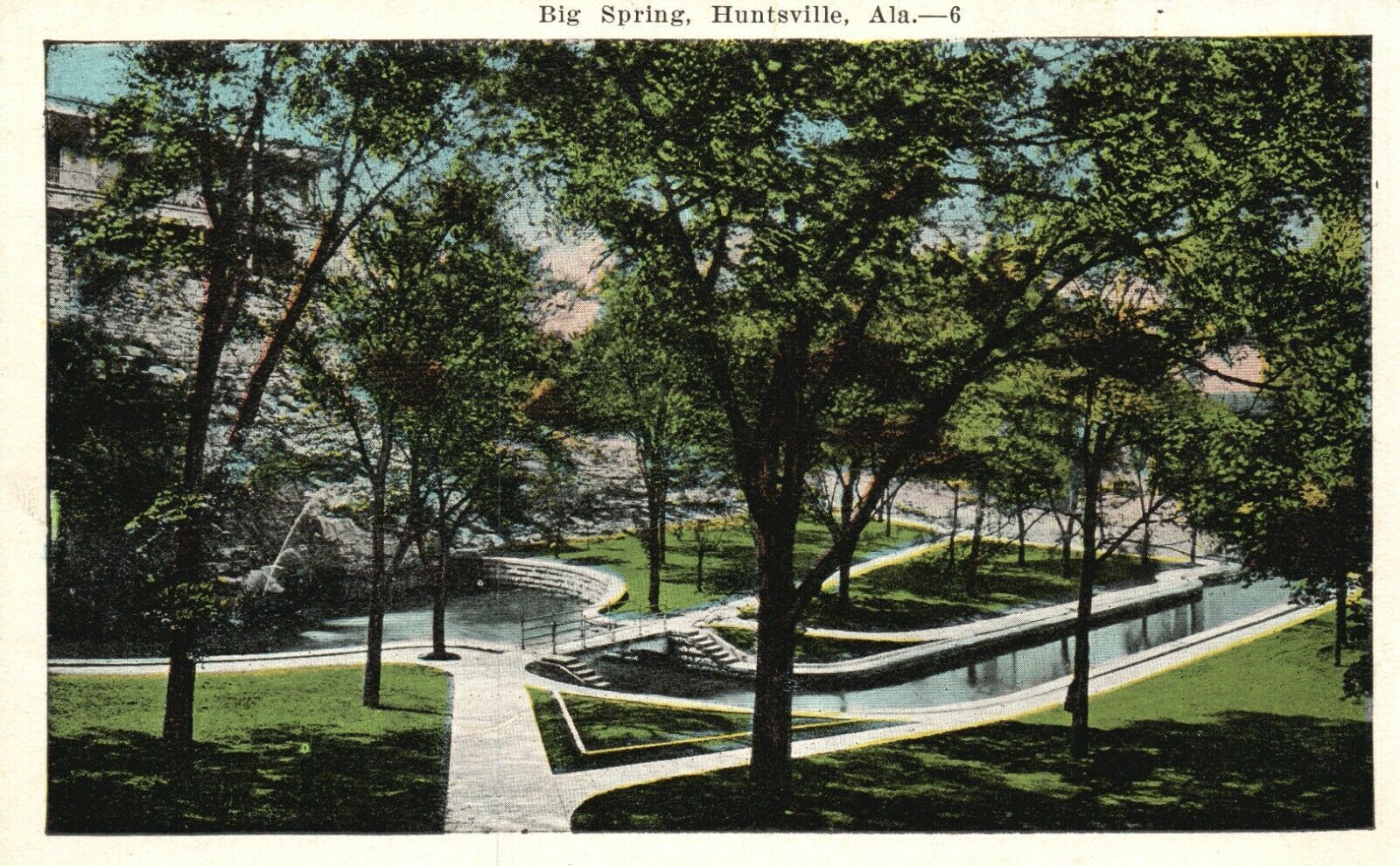 Vintage Postcard 1930's Big Spring Park Scene Lined Trees Alabama AL ...