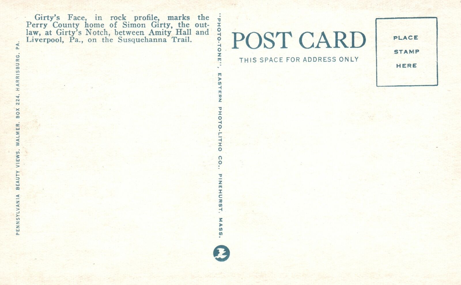 Vintage Postcard 1920's Girty's Face On The Susquehanna Trail Rock ...