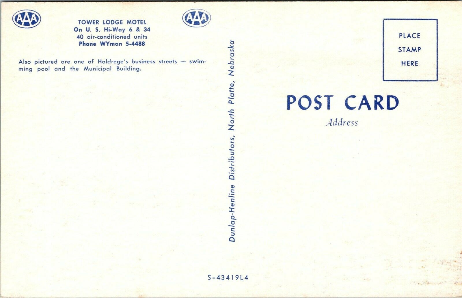 Vtg Holdredge NE Tower Lodge Motel Main Street View Banner Greetings ...