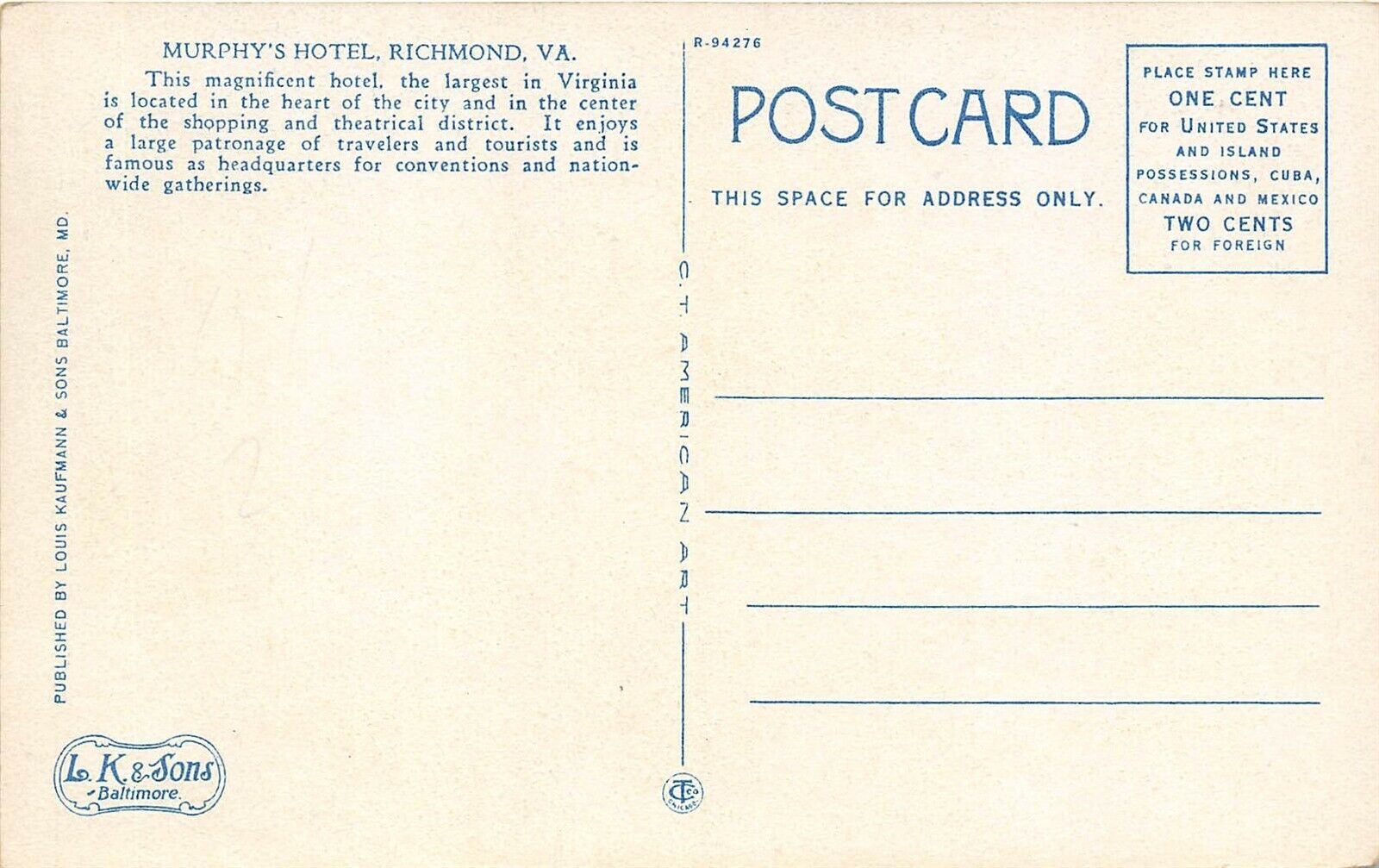 Richmond Virginia 1930-40s Postcard Murphy's Hotel and Connecting ...