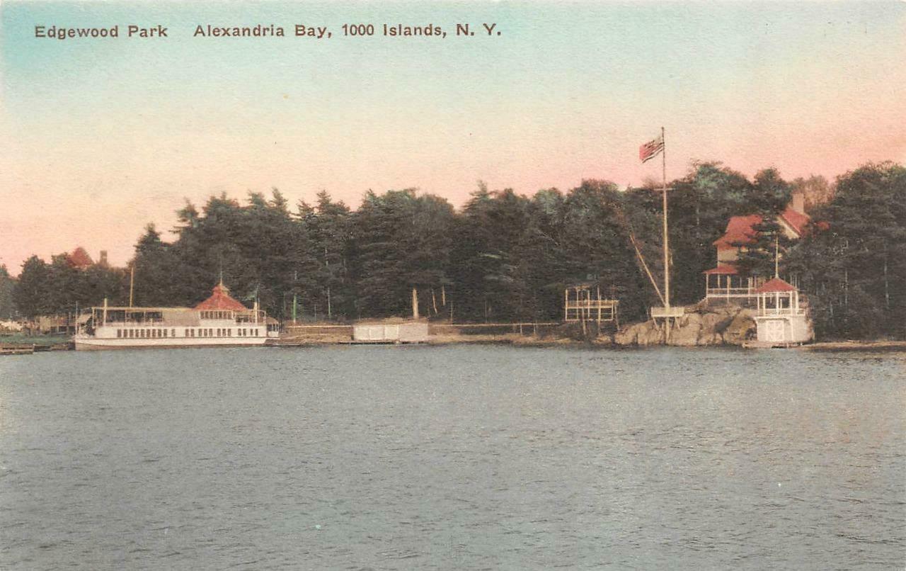 ALEXANDRIA BAY, New York NY EDGEWATER PARK 1000 Islands HAND COLORED ...