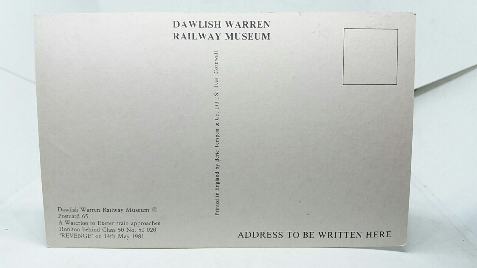 Locomotive Class 50 no 50 020 Revenge Honiton Vtg Railway Postcard 1981 ...