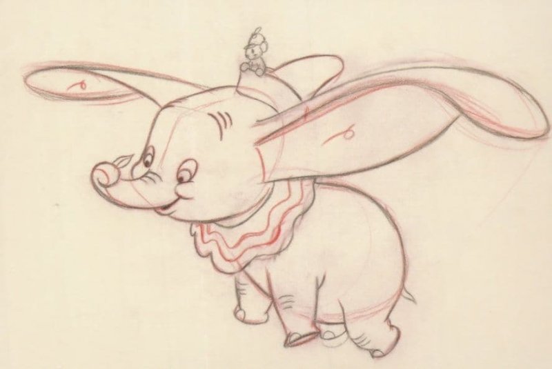 Dumbo First Learning To Fly Disney Film Sketch Art Painting Postcard ...