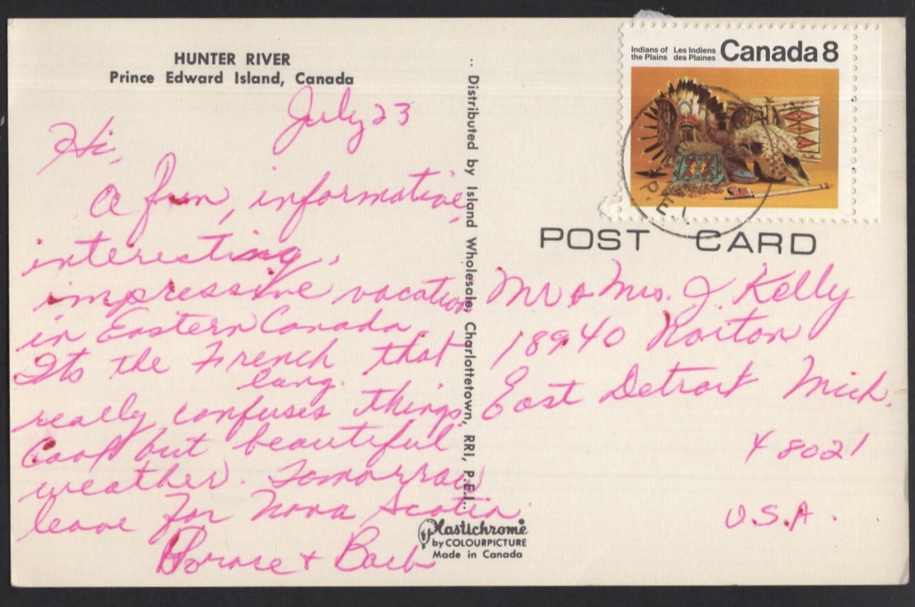 PEI Prince Edward Island HUNTER RIVER Large Letter Greetings from pm ...