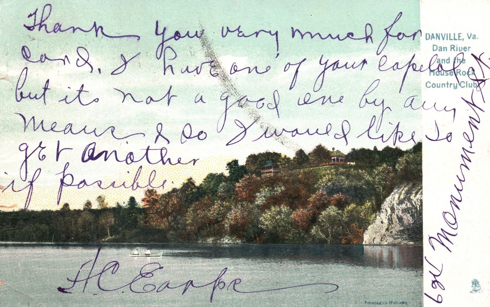 Vintage Postcard 1907 Dan River & House Rock Country Club Danville ...