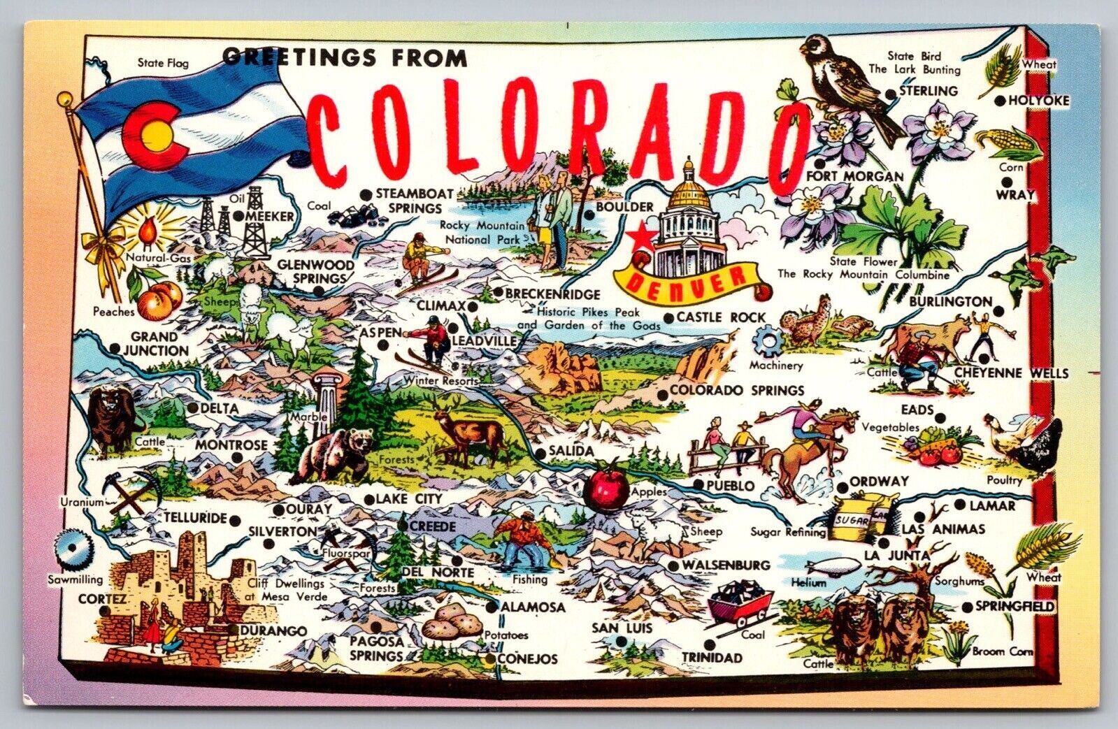 Greetings Colorado Centennial State Map Cities & Landmarks Chrome ...