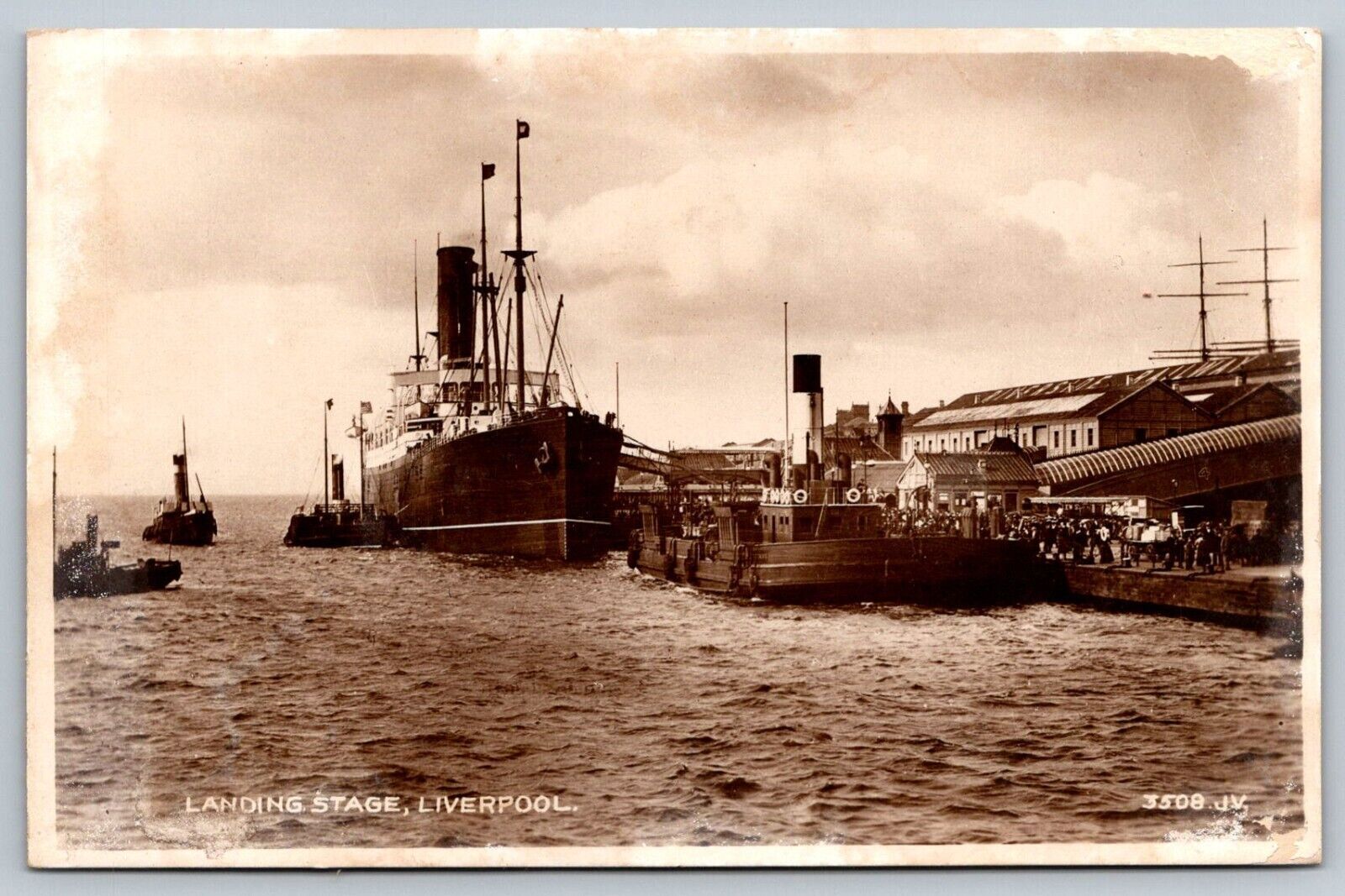 RPPC Landing Stage Liverpool American Steamer Tugs Real Photo Postcard ...