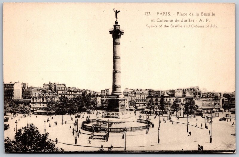 Vtg France Paris Square of the Bastille Column of July 1910s Old View ...