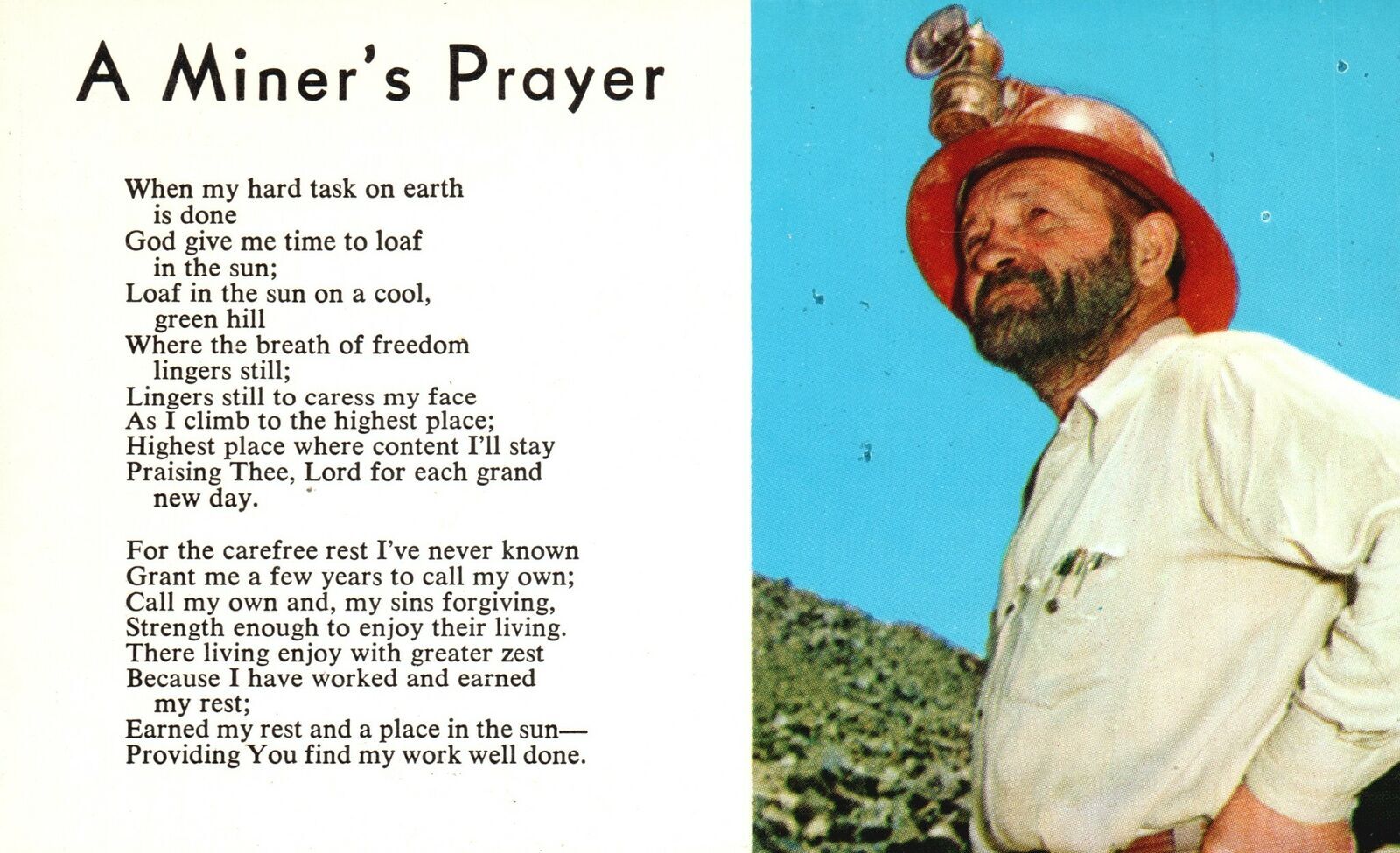 Vintage Postcard A Miner's Prayer A Poem And Prayer For A Work Well ...