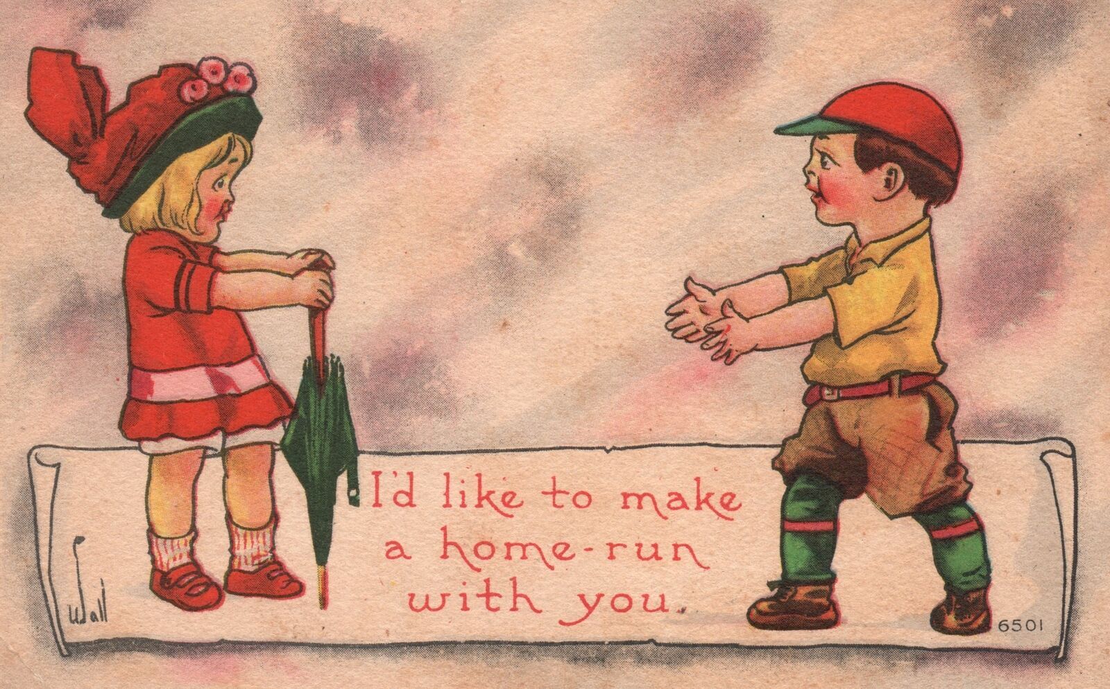 Vintage Postcard Cute Little Couple I'd Like To Make A Home Run With ...