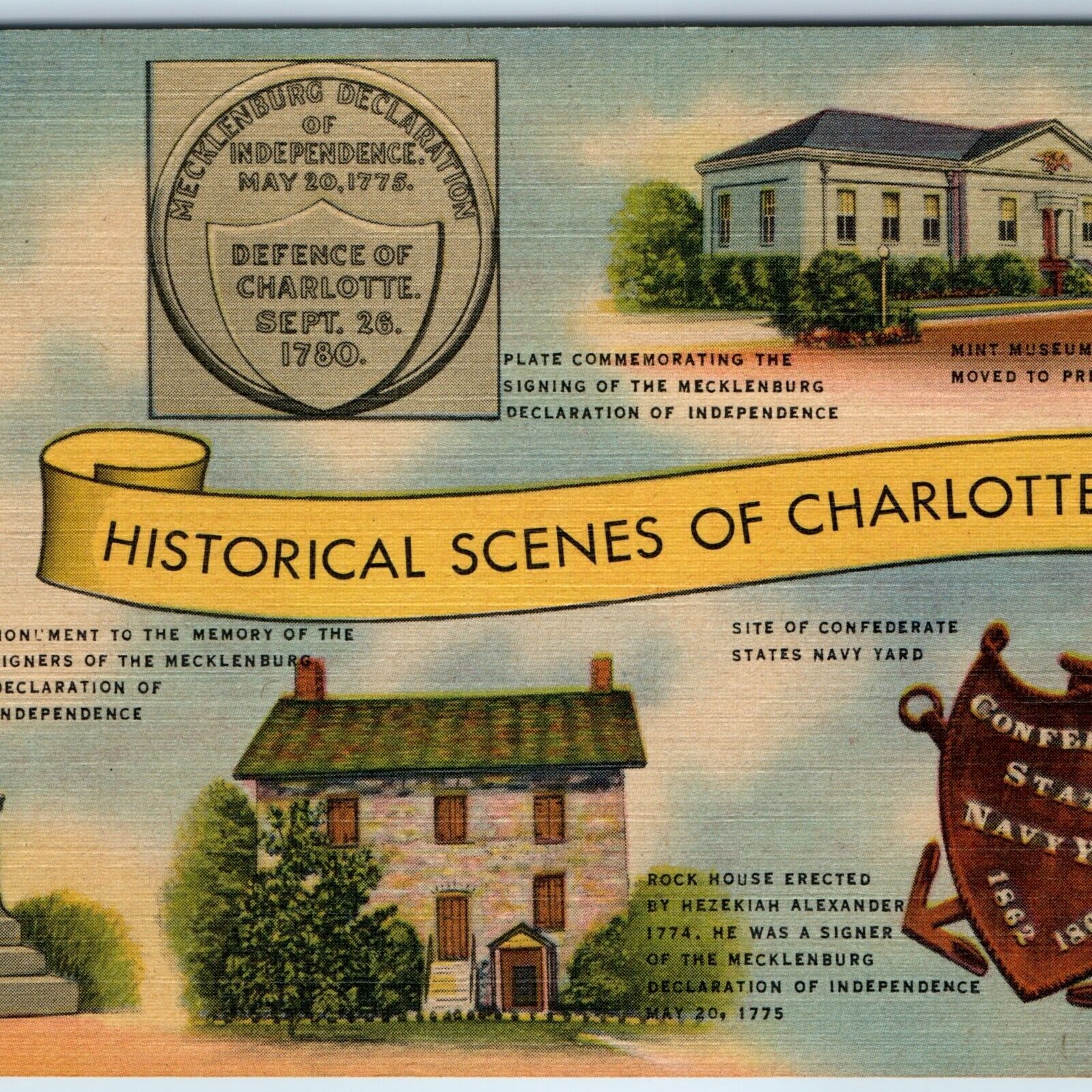 1950 Charlotte NC Greetings Historical Scene Monument Confederate Navy ...