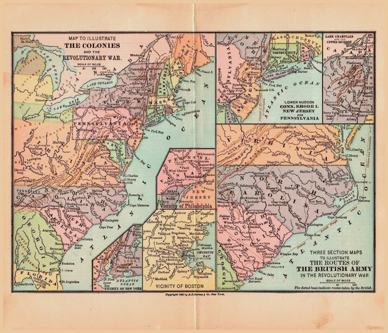 Antique 1885 Map Routes of the British Army and Colonies Revolutionary ...