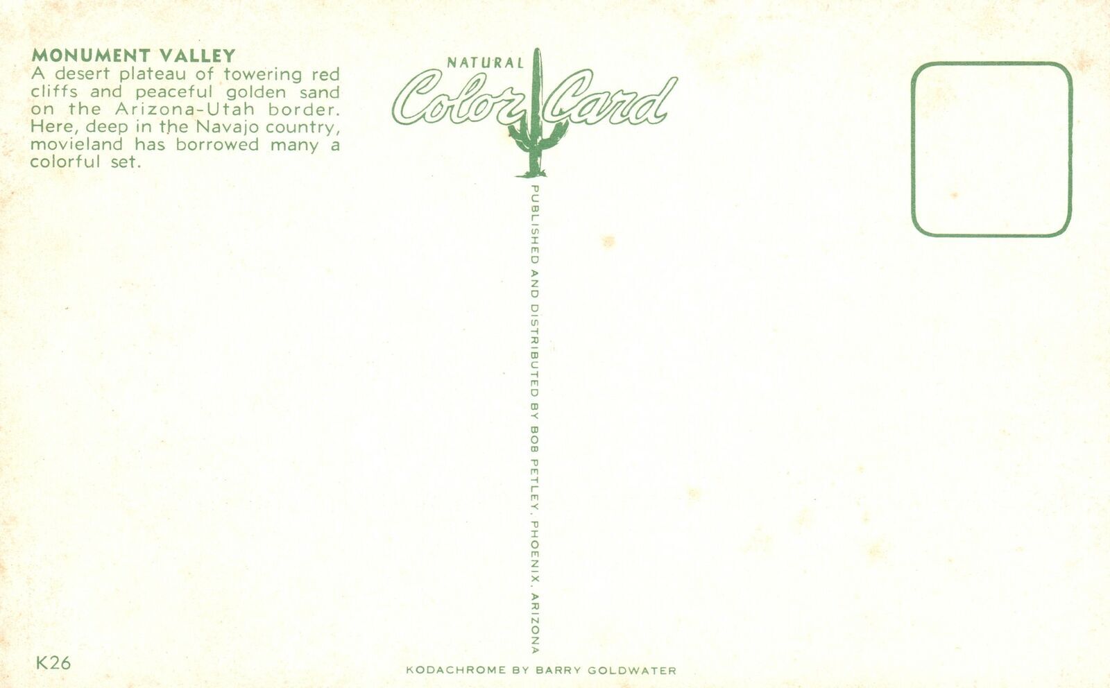 Vintage Postcard Monument Valley Desert Plateau Red Cliffs Arizona-Utah ...