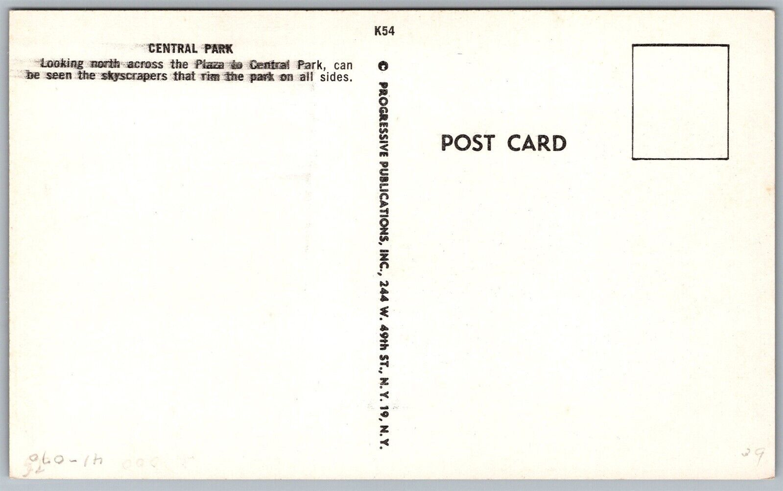 Vtg New York City NY Overlooking Central Park Plaza Skyline 1950s View ...