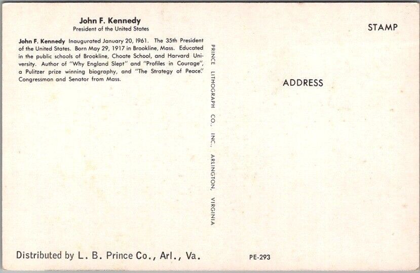 Vintage 1961 PRESIDENT JOHN F. KENNEDY Postcard JFK Portrait pre-1963 ...