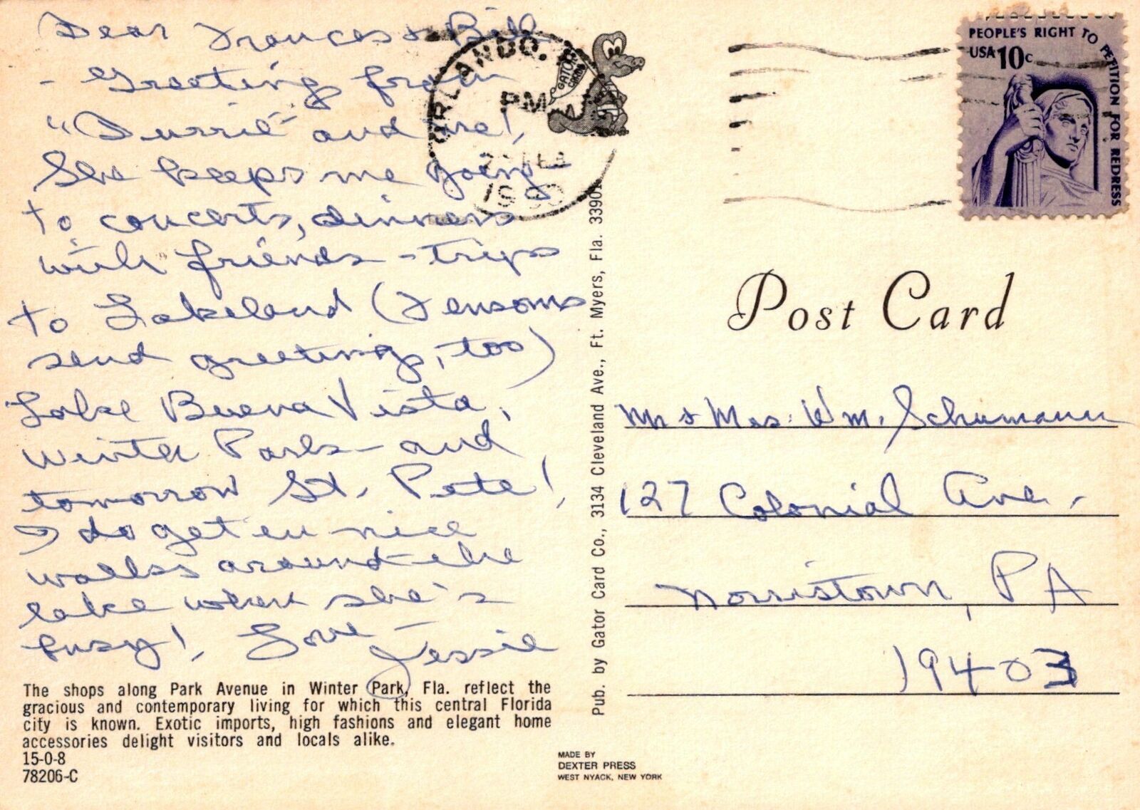Vintage Continental Size Postcard Early 1970s Street Scene Park AVE ...