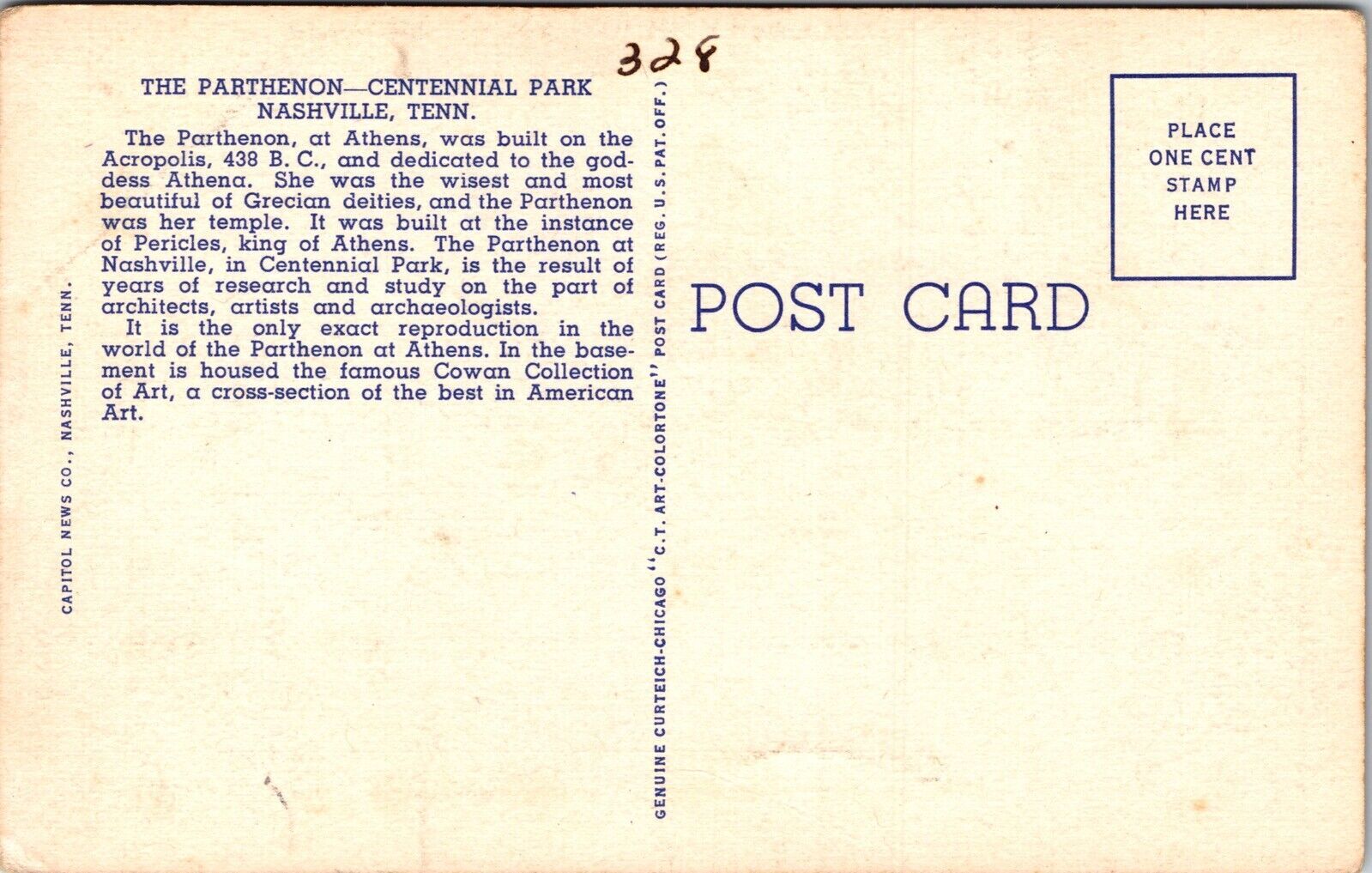 Nashville Tennessee Parthenon Centennial Park Historic Landmark Linen ...