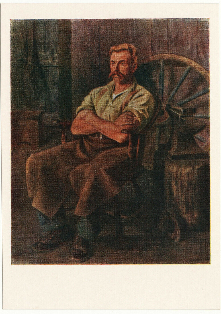 1960 Blacksmith Ed Moore by Eugene Spiker Realist USA Russian Postcard ...