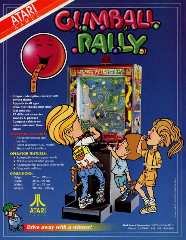 Gumball Rally Arcade FLYER 1990 Original NOS Redemption Game Paper ...
