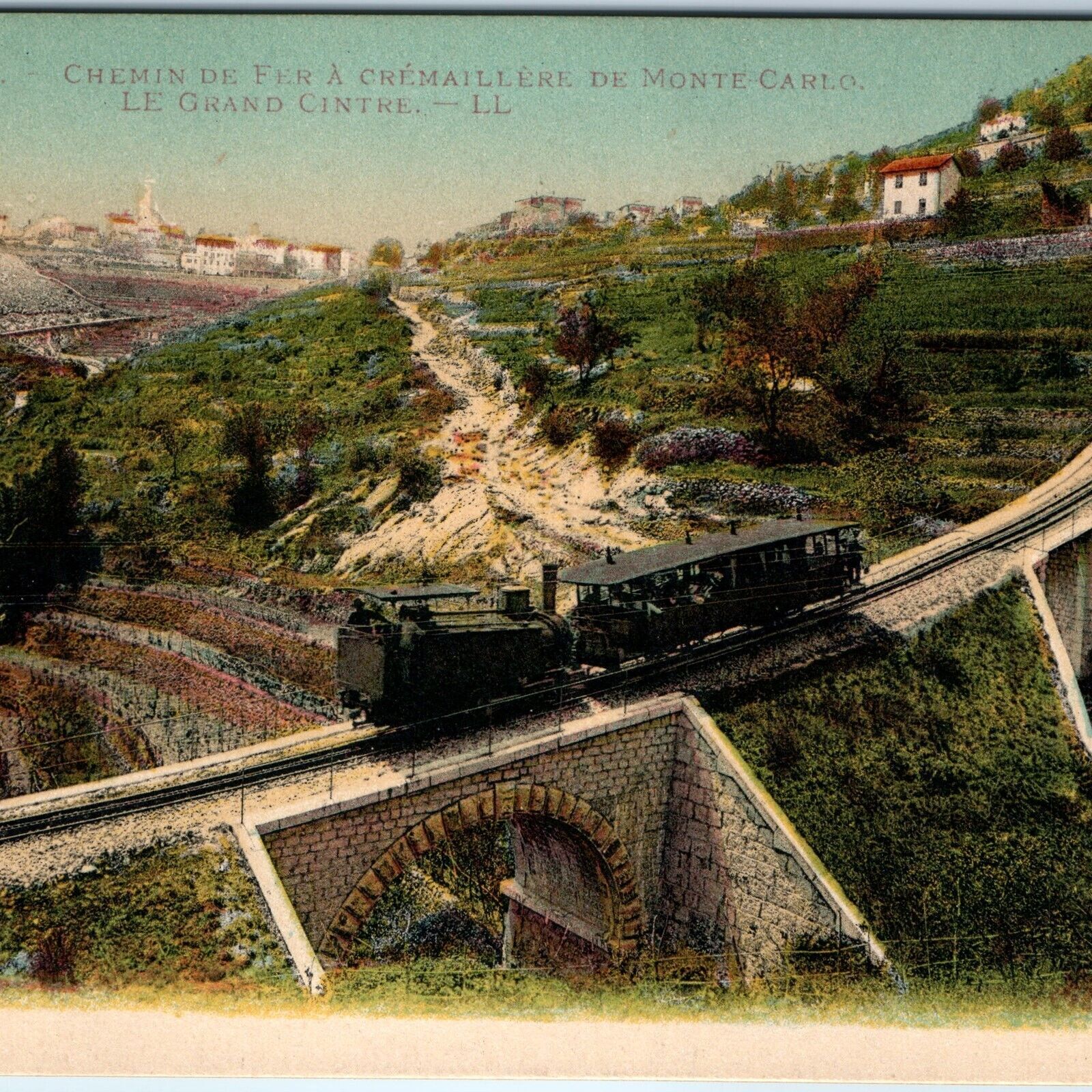 c1900s Monte Carlo, Monaco Funicular Railway Passenger Train Bridge ...