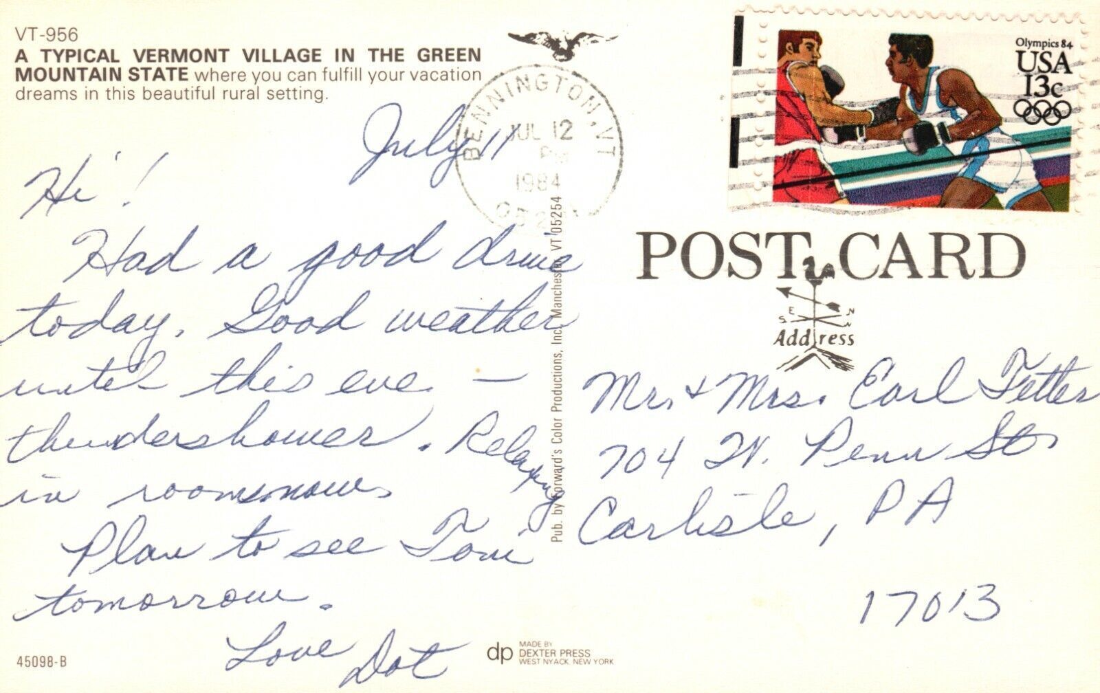 Vintage Postcard 1984 Greetings from The Green Mountain State Vermont ...