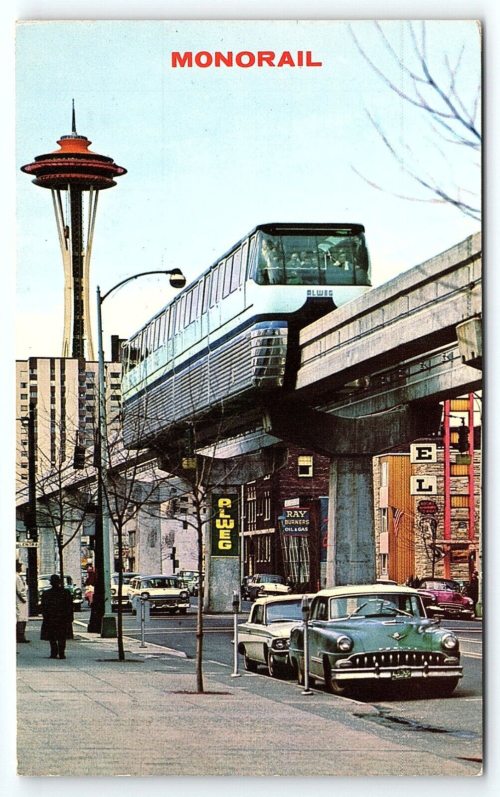 1962 Seattle Washington Monorail Space Needle OLD Cars Chrome Postcard ...