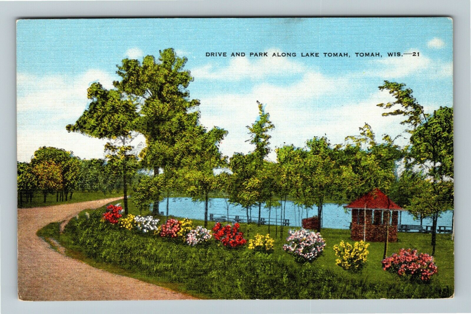 Tomah WI-Wisconsin, Scenic Drive at Lake Tomah, Shelter, Vintage ...