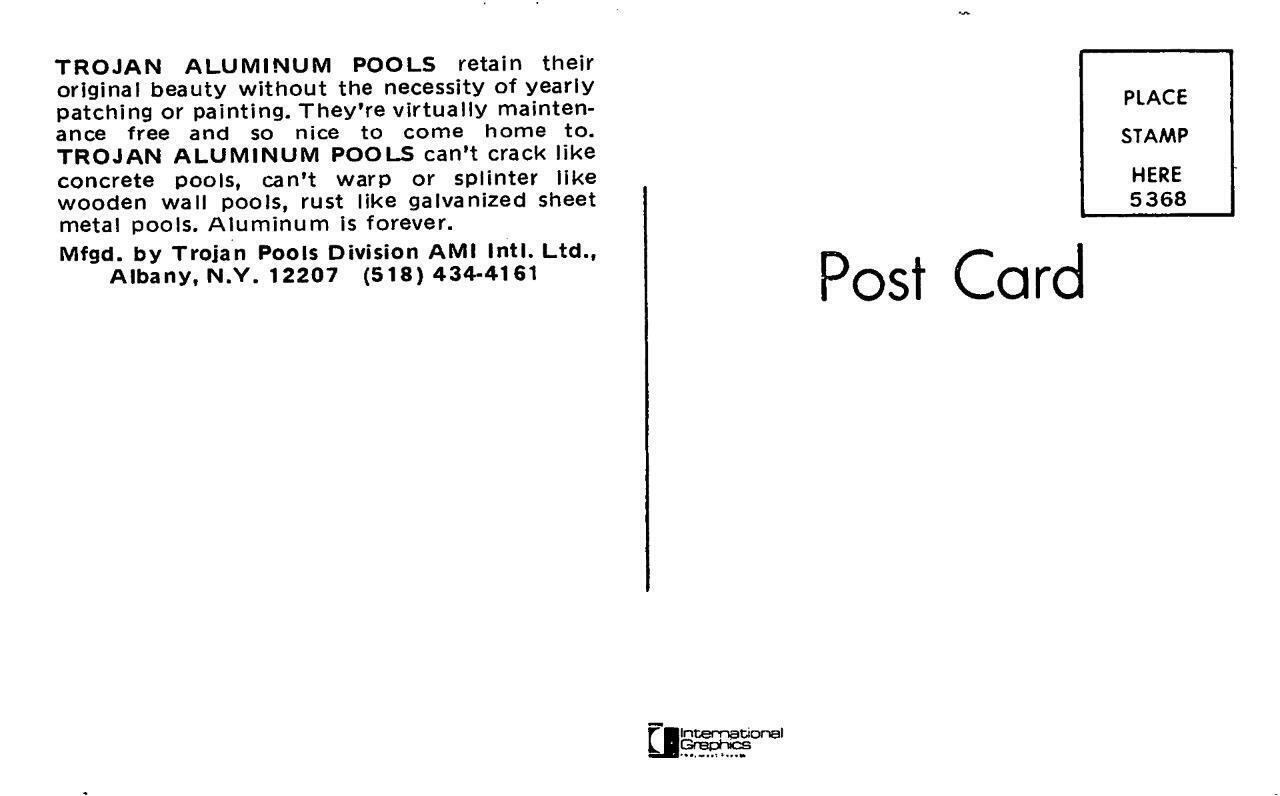 Albany, NY New York TROJAN ALUMINUM POOLS Swimming Pool Advertising ...