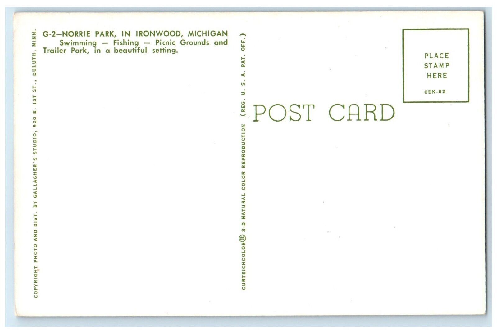 c1960 Norrie Park Swimming Fishing Picnic Grounds Ironwood Michigan MI ...