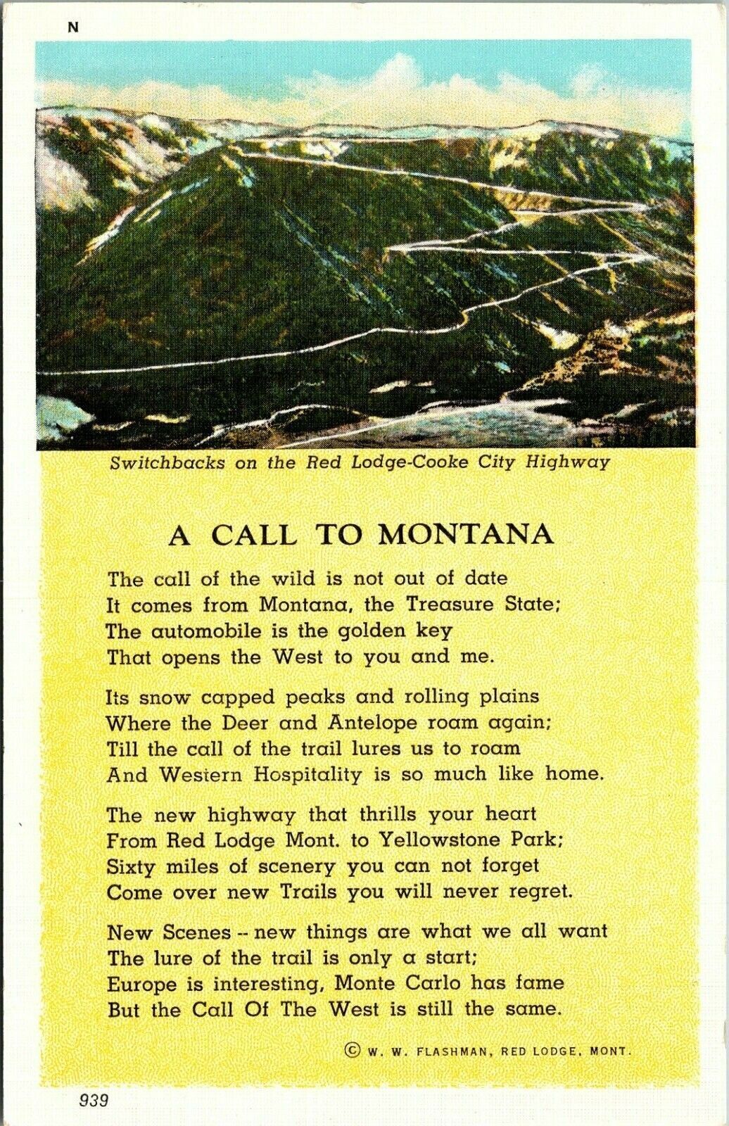 Poem A Call to Montana Postcard Switchbacks Beartooth Pass Flashman Red ...