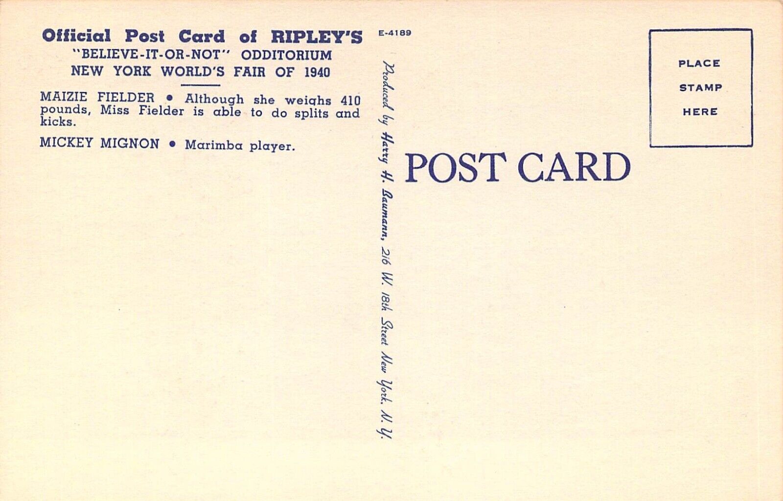 c.'40,NY Worlds Fair,Ripley Believe It or Not, Fielder and Mignon, Old ...