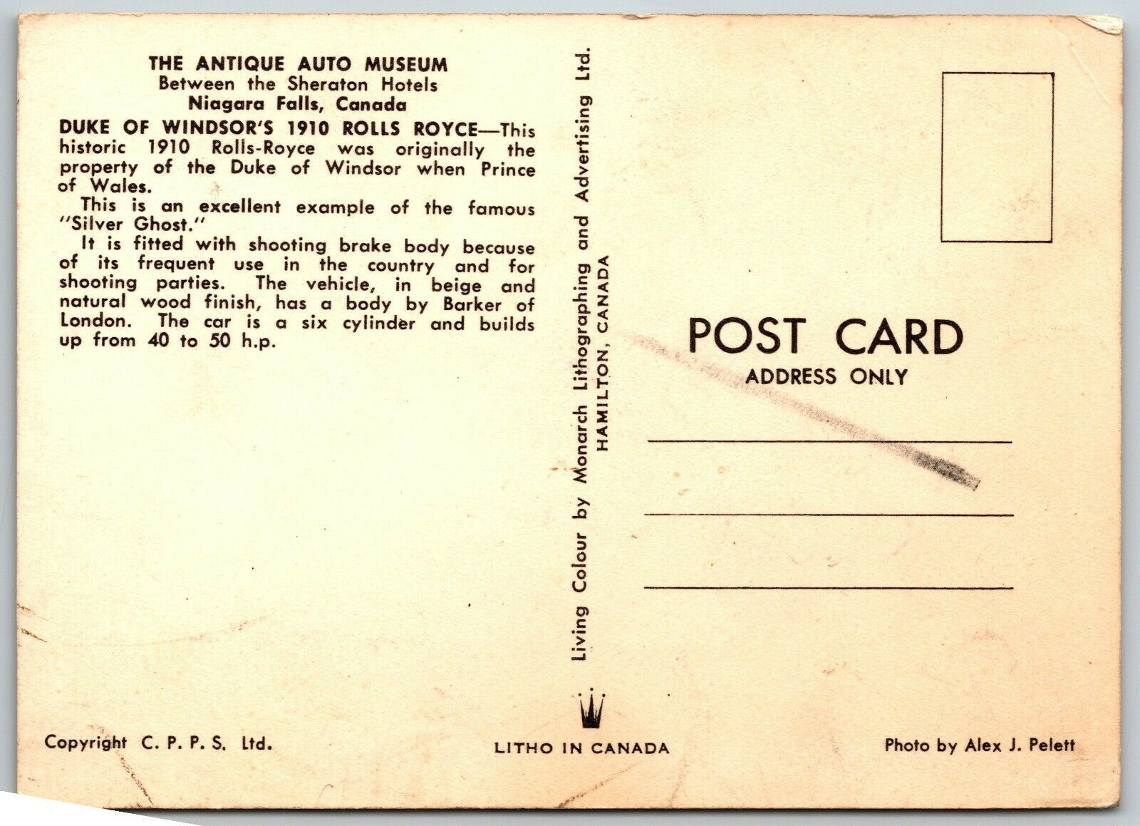 Duke of Windsor's 1910 Rolls Royce, Antique Auto Museum - Postcard ...