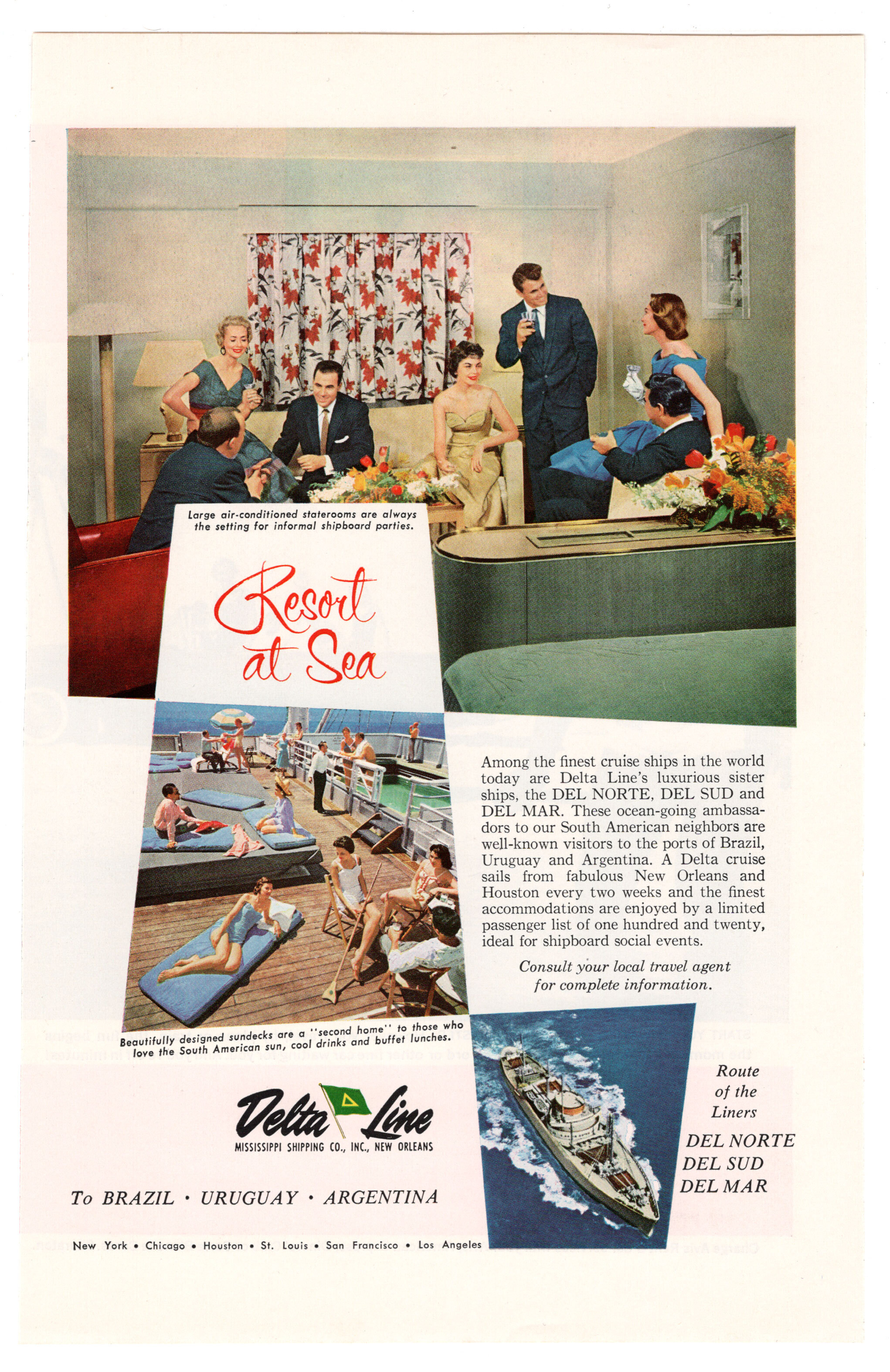 Delta Line to Brazil and Argentina - Vintage Ad - 1960's (Resort at Sea ...