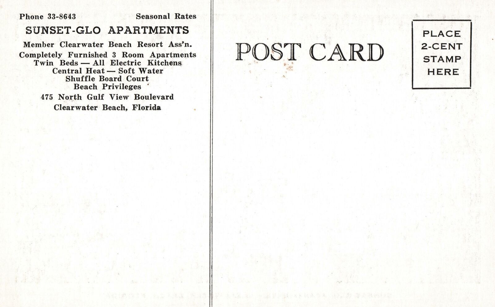 Vintage Postcard 1960'S Sunset-Glo Apartments at Clearwater Beach ...