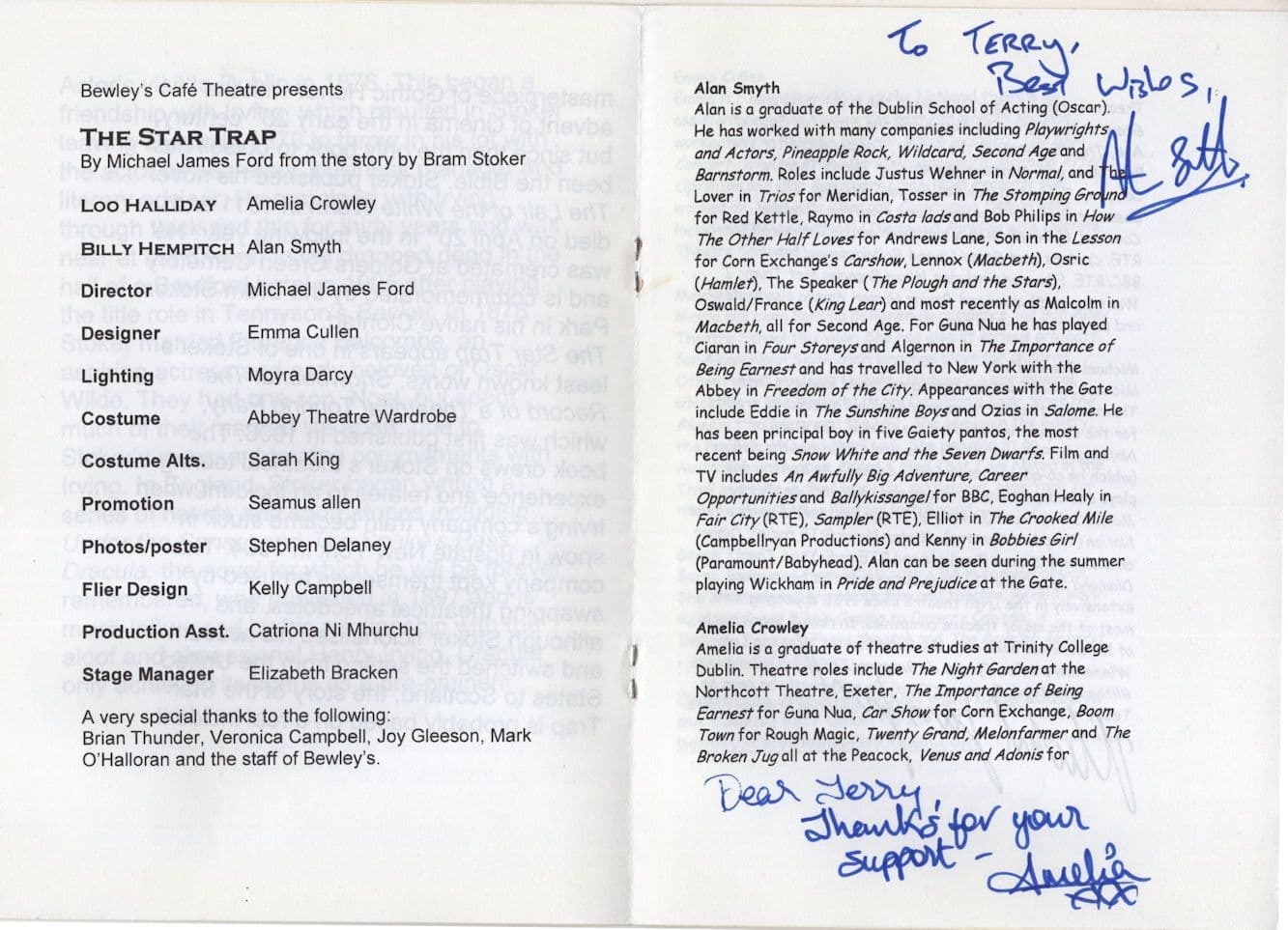 Star Trap Of Bram Stoker Dracula MULTI Hand Signed Irish Theatre ...